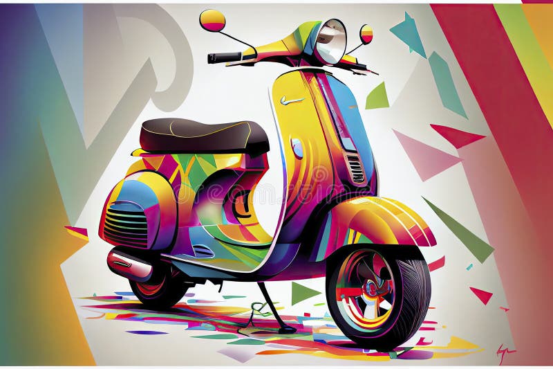 Modified Scooter in Color and Line Version Stock Illustration ...