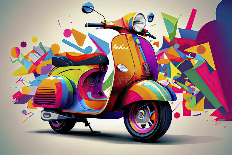 Modified Scooter in Color and Line Version Stock Illustration ...