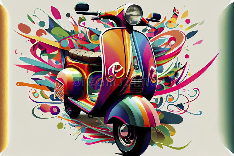 Modified Scooter in Color and Line Version Stock Illustration ...