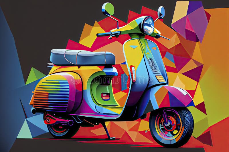 Modified Scooter in Color and Line Version Stock Illustration ...