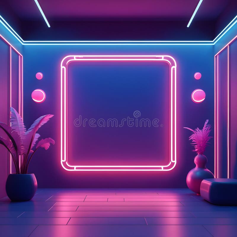 3d Render of Neon Frame on Background in the Room. Banner Design ...