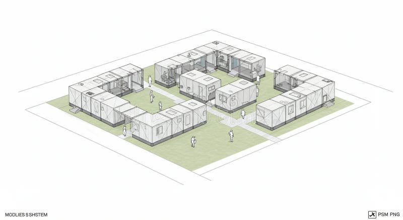 Modular Architecture Layout Featuring Rectangular Buildings Arranged in a U-shape Stock ...