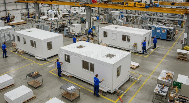 Modular Building Factory Production Workers Assemble Prefabricated ...