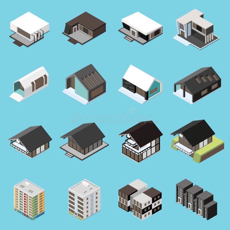 Building Isometric Icons Set Stock Vector - Illustration of city, town ...