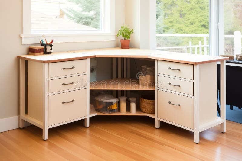 Modular Corner Desk with Built-in Drawers and Shelves Stock ...