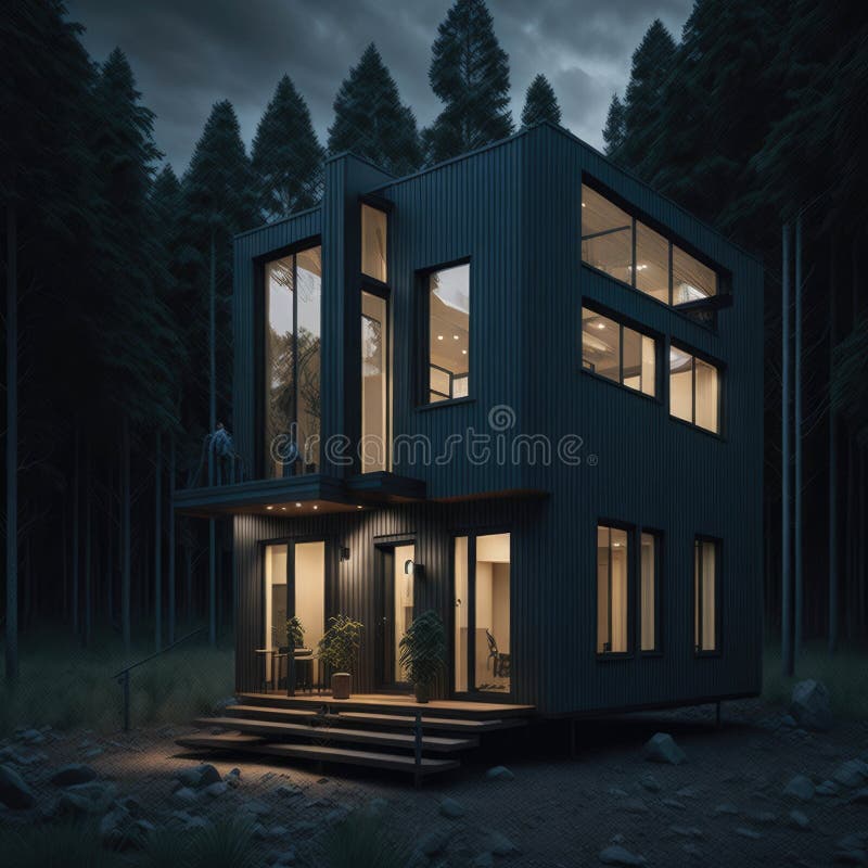 Modular Frame House with Modern Stylish Look, Large Windows, Green ...