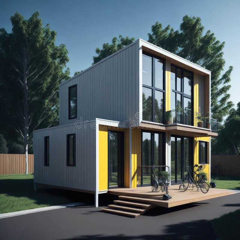 Modular Frame House with Modern Stylish Look, Large Windows, Green ...
