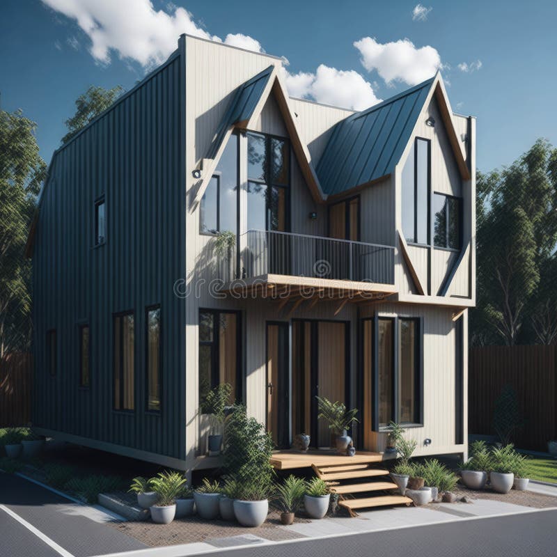 Modular Frame House with Modern Stylish Look, Large Windows, Green ...