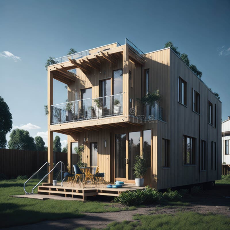 Modular Frame House with Modern Stylish Look, Large Windows, Green ...