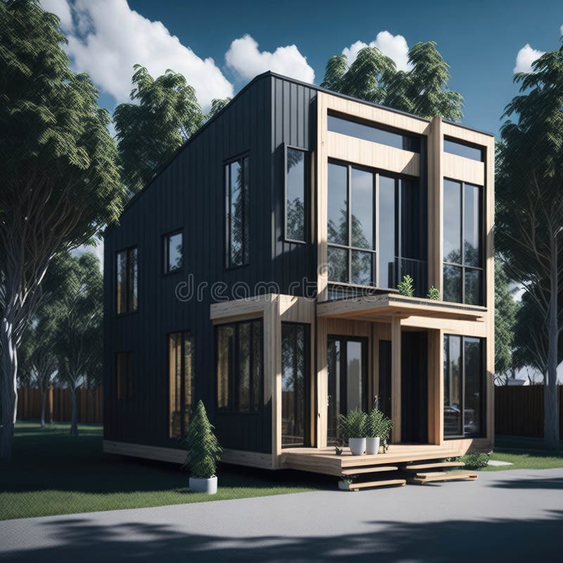 Modular Frame House with Modern Stylish Look, Large Windows, Green ...
