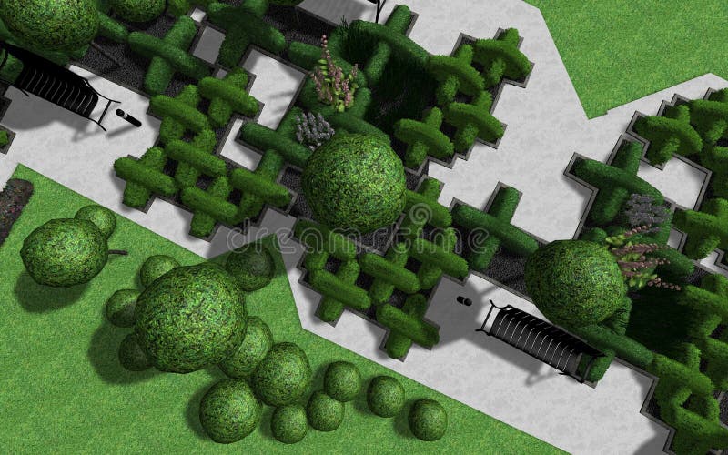 Modular Garden with Clipped Borders in the Form of Crosses. Stock ...