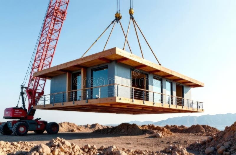 Modular Home Installation at Construction Site with Crane Stock Photo ...