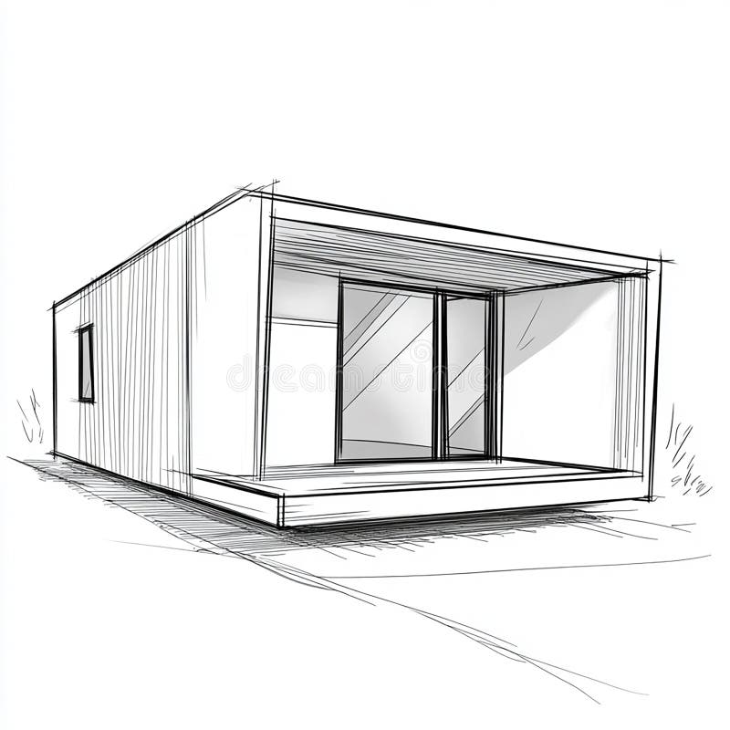 Modular Home Line Drawing for Prefabricated Housing Advertising Stock ...