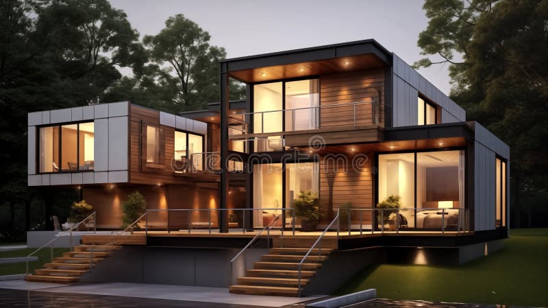 Modular Homes Exterior Designs of Modern Architecture, Front Vie Stock ...