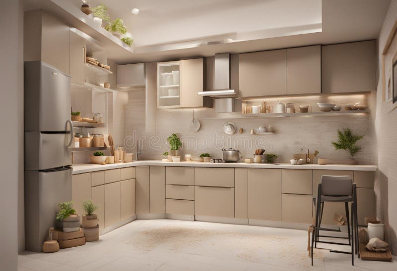 Modular Kitchen, 3d Miniature World Stock Illustration - Illustration ...