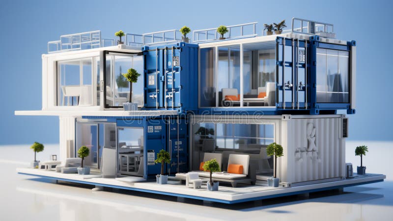 Modular Miniature Container White and Blue Mediterranean Style Modern ...