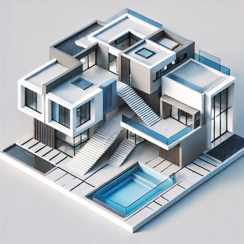 Modular Multi-Level Contemporary Villa AI Generate Stock Illustration ...