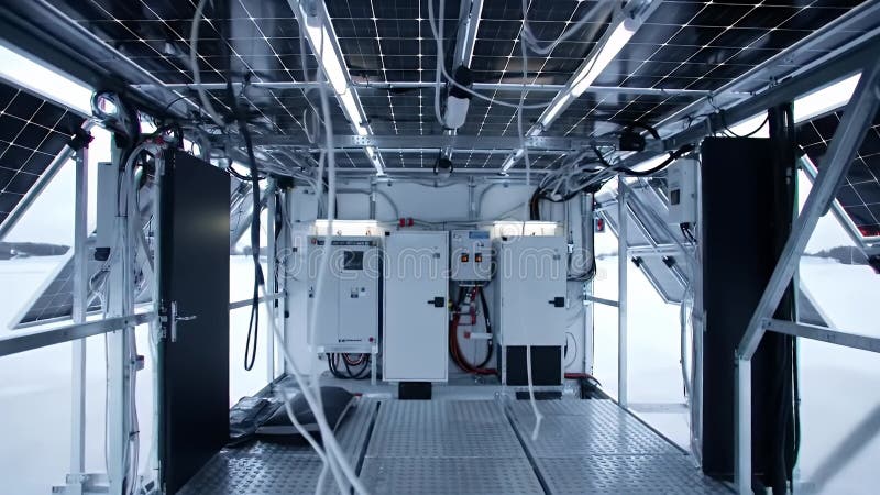 Modular Off-Grid Solar Station Interior View Featuring White Electrical ...