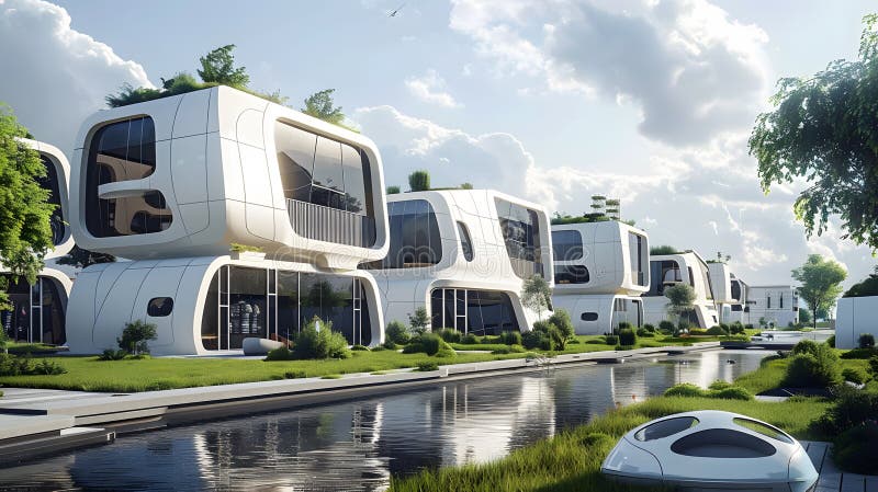 Modular Prefabricated Building Construction Futuristic Stock ...