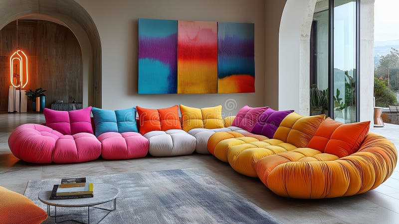 Bold Memphis-style Modular Sofa in Eclectic Loft Stock Illustration ...