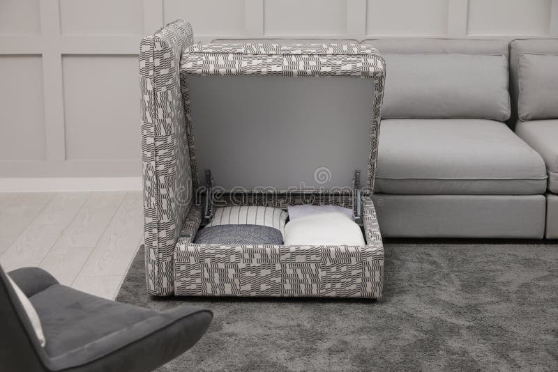 Section with Storage Near Modular Sofa in Living Room. Interior Design ...