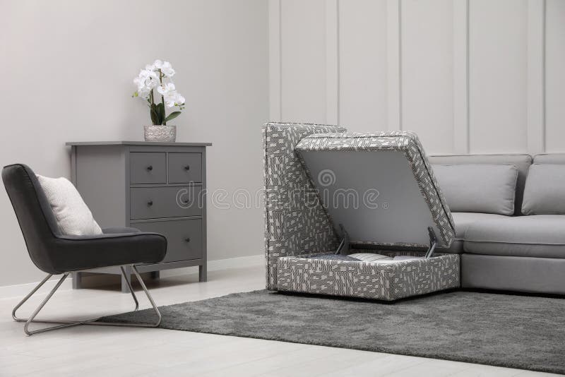 Modular Sofa in Living Room, Open Section with Storage. Interior Design ...