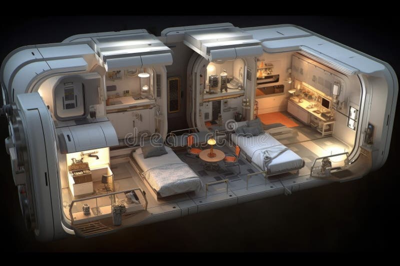 Modular Space Habitat with Expandable Living Areas Stock Illustration ...