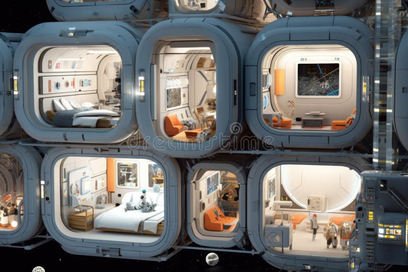 Modular Space Habitat with Interconnected Pods Stock Image - Image of ...