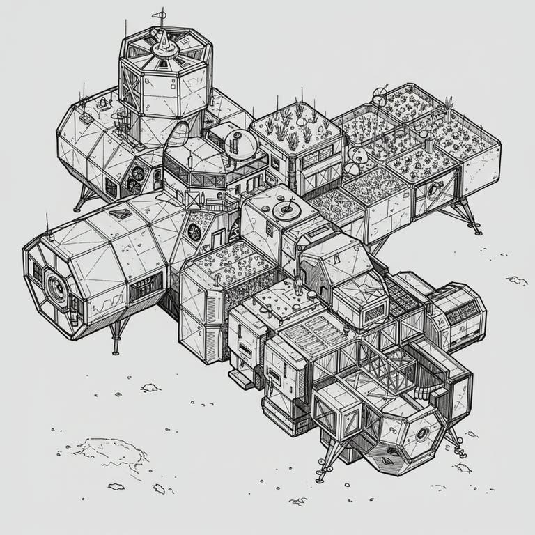 Modular Space Station with Interconnected Sections and Geodesic Domes ...