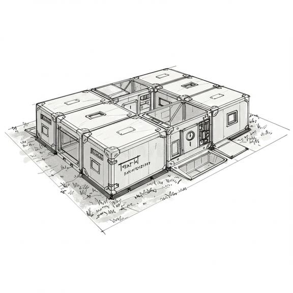 Modular Structure Sketch Resembling Interconnected Containers ...
