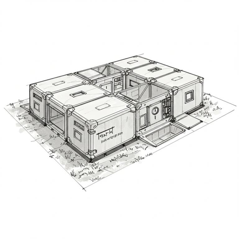 Modular Structure Sketch Resembling Interconnected Containers ...