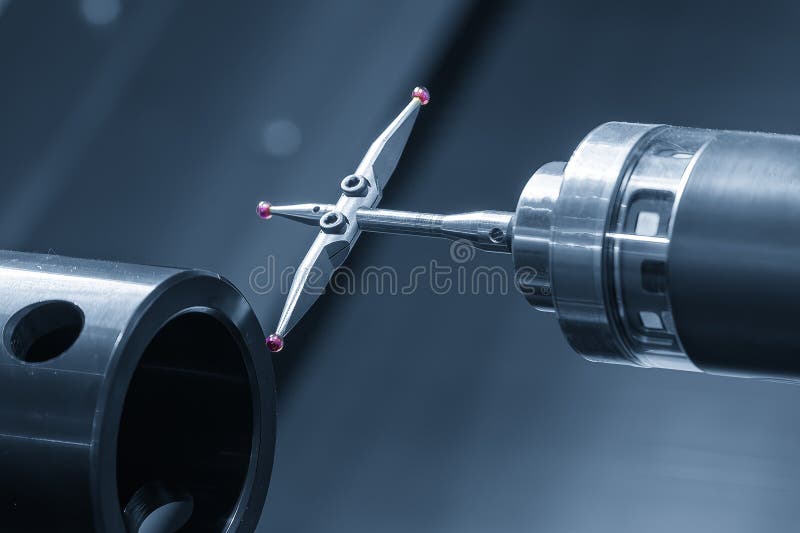 The Modular Touch Probe Checking the Tube Parts on CNC Lathe Machine ...