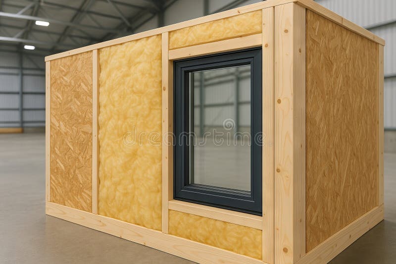 Modular Wooden House Inside Industrial Warehouse Setting Featuring ...