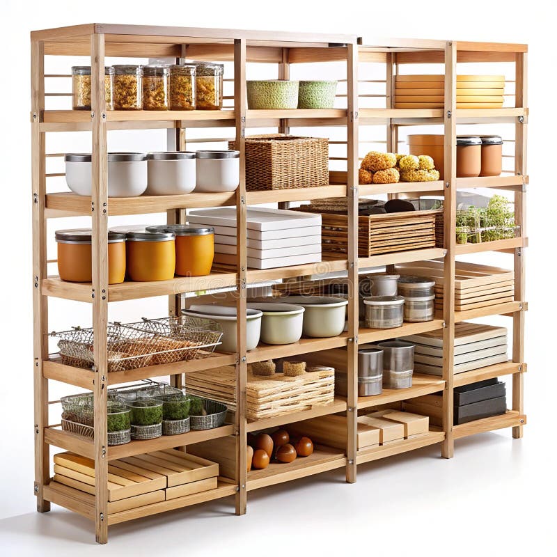 Modular Wooden Pantry Shelving System with Stackable Sections Stock ...