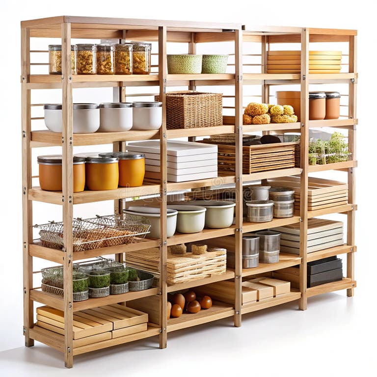 Modular Wooden Pantry Shelving System with Stackable Sections Stock ...