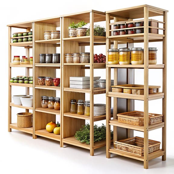 Modular Wooden Pantry Shelving System with Stackable Sections Stock ...