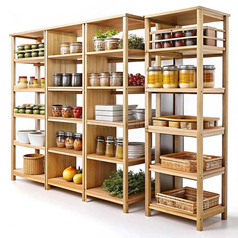 Modular Wooden Pantry Shelving System with Stackable Sections Stock ...