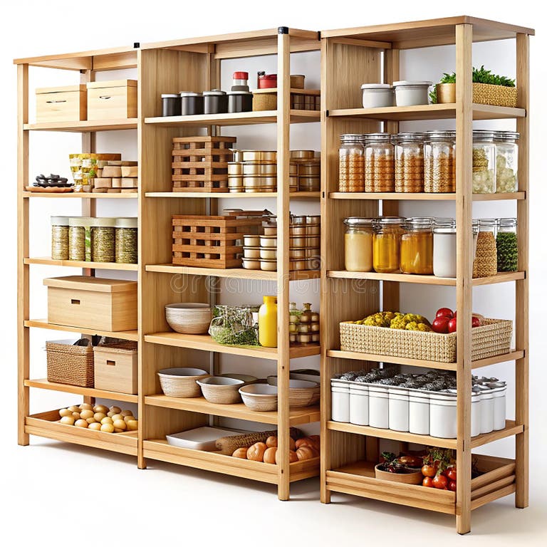 Modular Wooden Pantry Shelving System with Stackable Sections Stock ...
