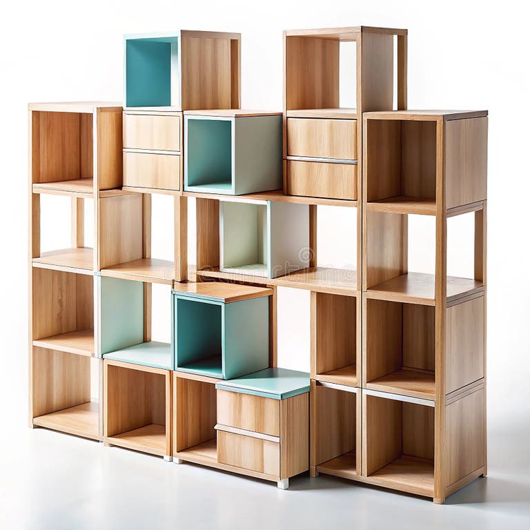 Modular Wooden Storage Unit with Stackable Cubes and Customizable ...