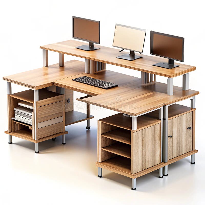 Modular Wooden Workstation Desk with Multiple Detachable Sections Stock ...