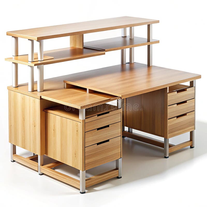 Modular Wooden Workstation Desk with Multiple Detachable Sections Stock ...