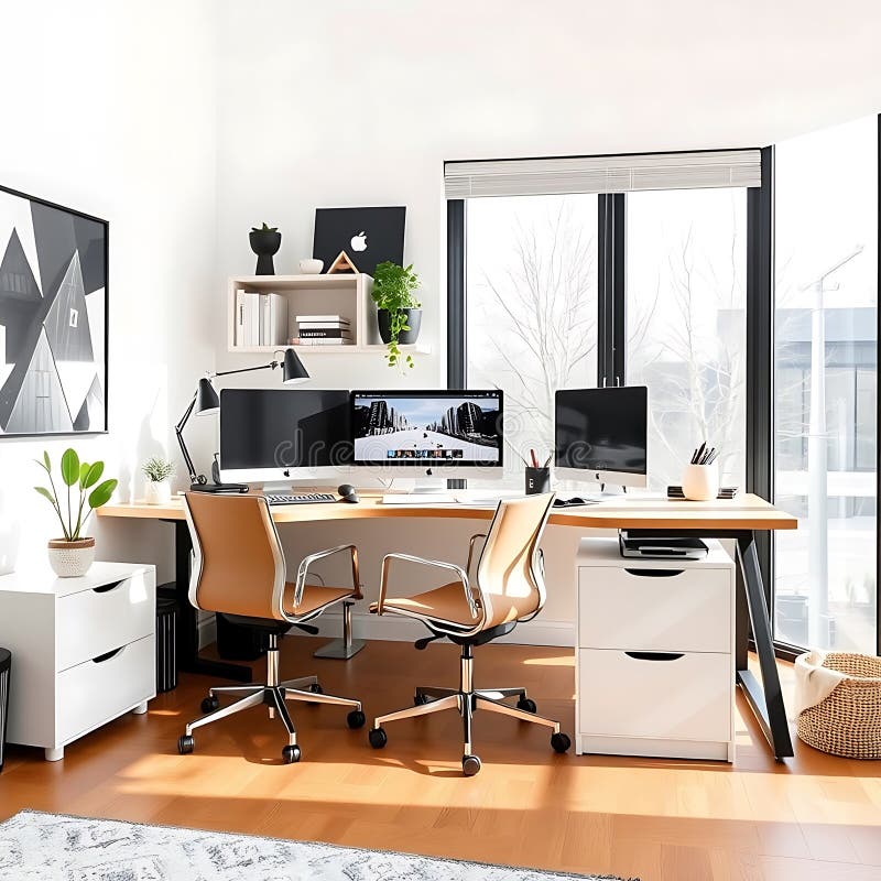 A Modular Workstation Setup in a Home Office with Clean Lines a ...
