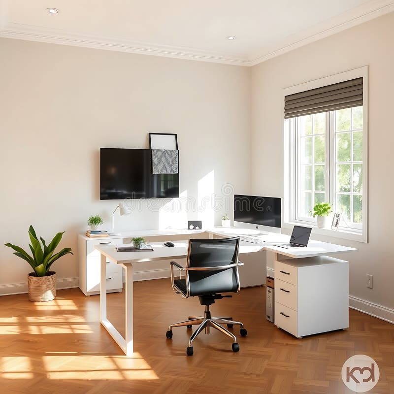 A Modular Workstation Setup in a Home Office with Clean Lines a ...