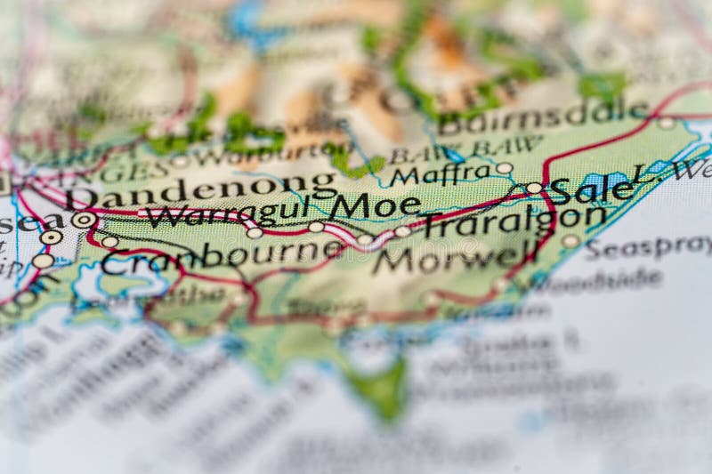 Moe, Australia Highlighted on a World Map Stock Photo - Image of ...