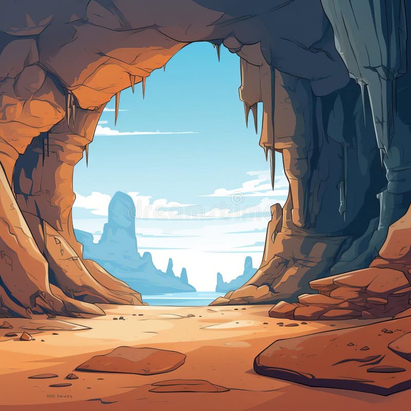 Moebius-inspired Cave Illustration with Simple Details and Solid ...