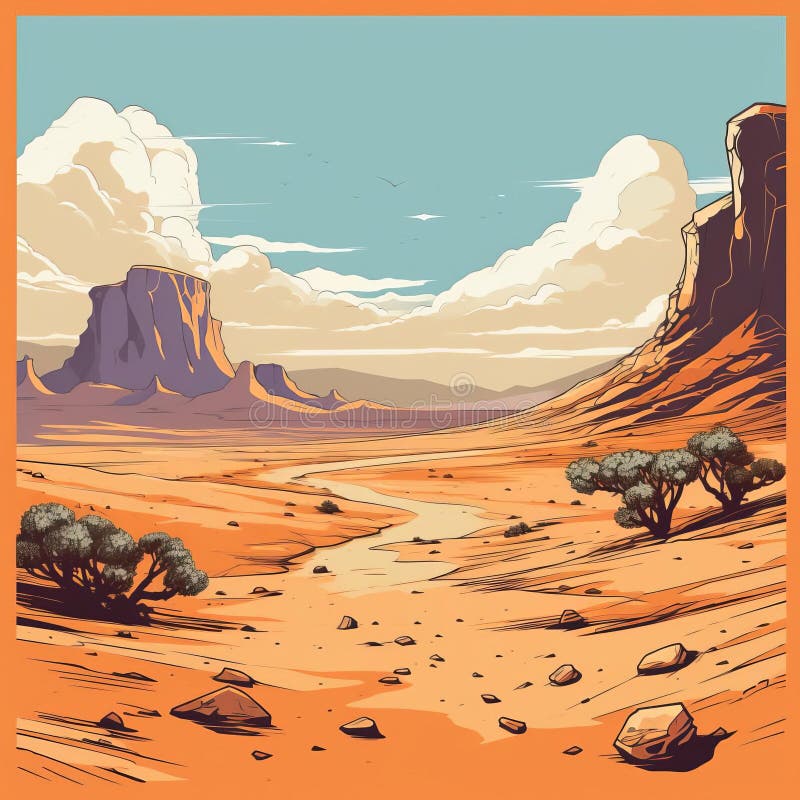 Moebius-inspired Desert Landscape with Simple Details and Solid ...