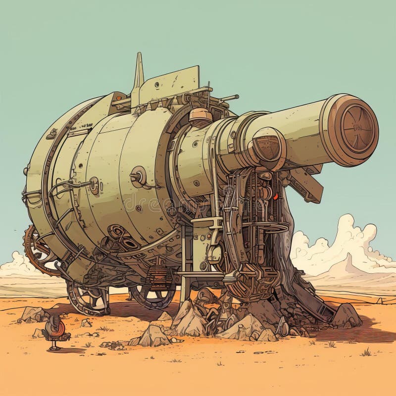 Moebius-inspired Howitzer Artwork with Simple Details and Solid ...