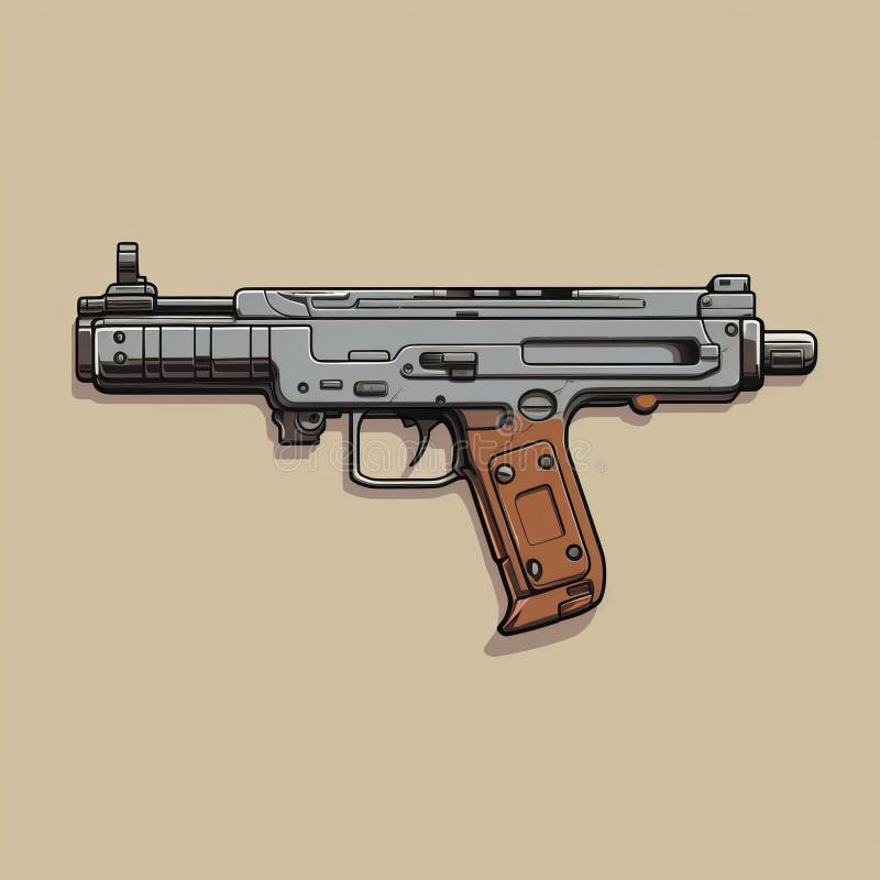 Moebius-inspired Submachine Gun Illustration on Beige Background Stock ...