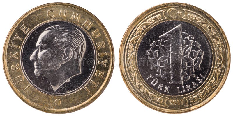 Moeda Turca Com Uma Denominação De Uma Lira (verso) E De Cronômetro No ...