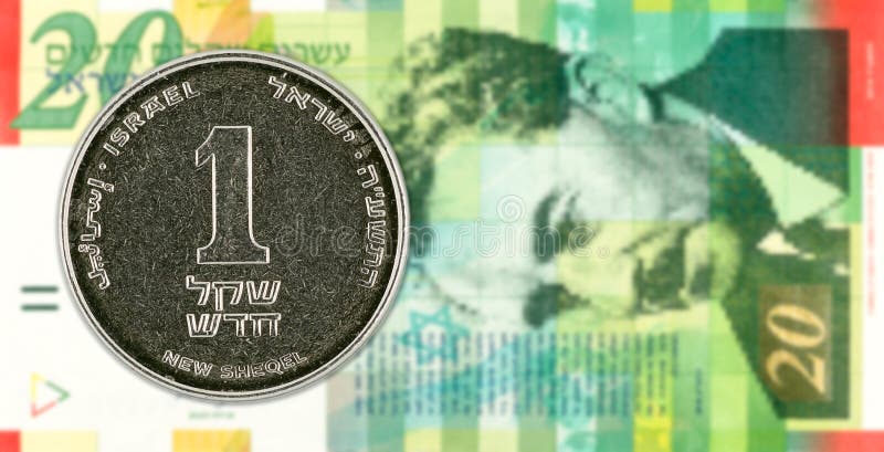 Moeda Nova Do Shekel 10 Contra a Cédula Nova Israelita Do Shekel 100 ...